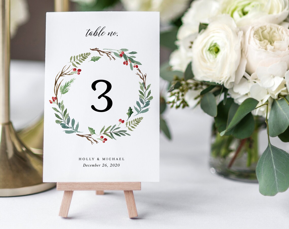 Printable Winter Wedding Table Numbers Template Cards Instant - Etsy