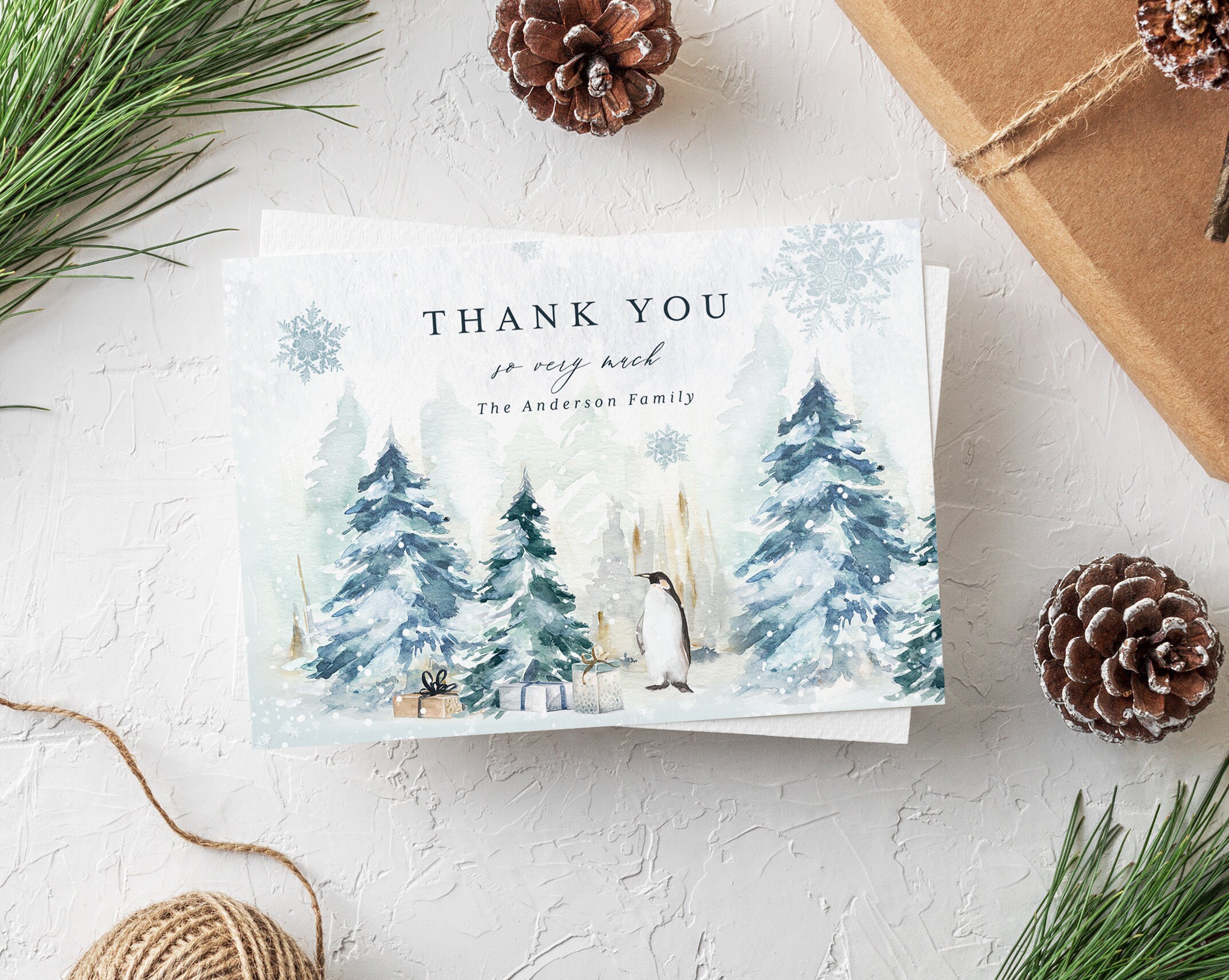Christmas Thank You Note Card Template Folded Flat Printable - Etsy ...