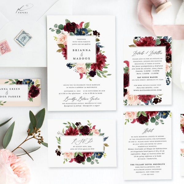 Burgundy Wedding Invitation - Etsy