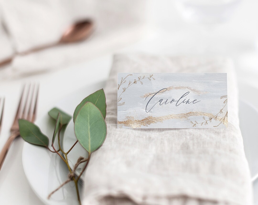 Printable Marble Calligraphy Place Card Template Wedding Name Cards ...