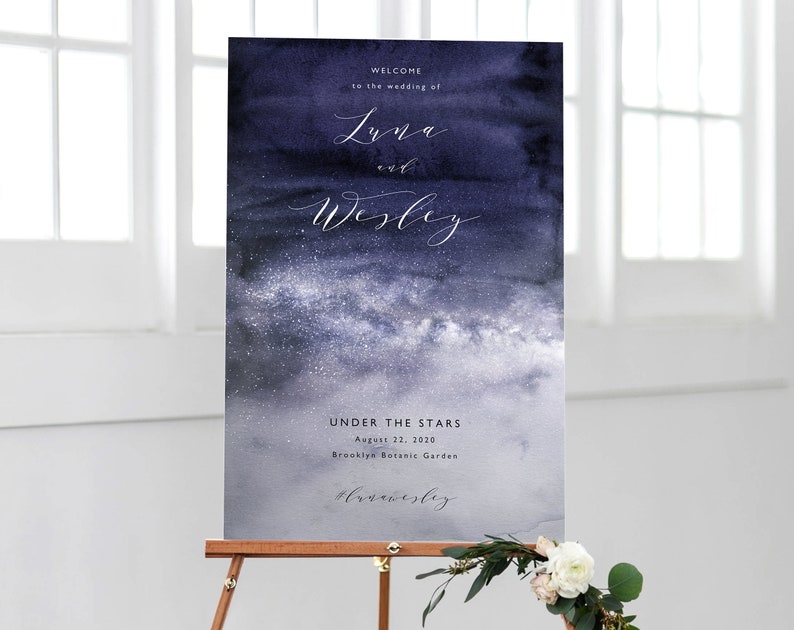 Starry Night Wedding Welcome Sign Template Printable Space - Etsy