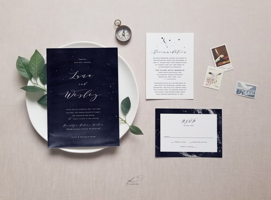 Starry Night Wedding Invitation Template Set Printable Space Star 3pcs ...