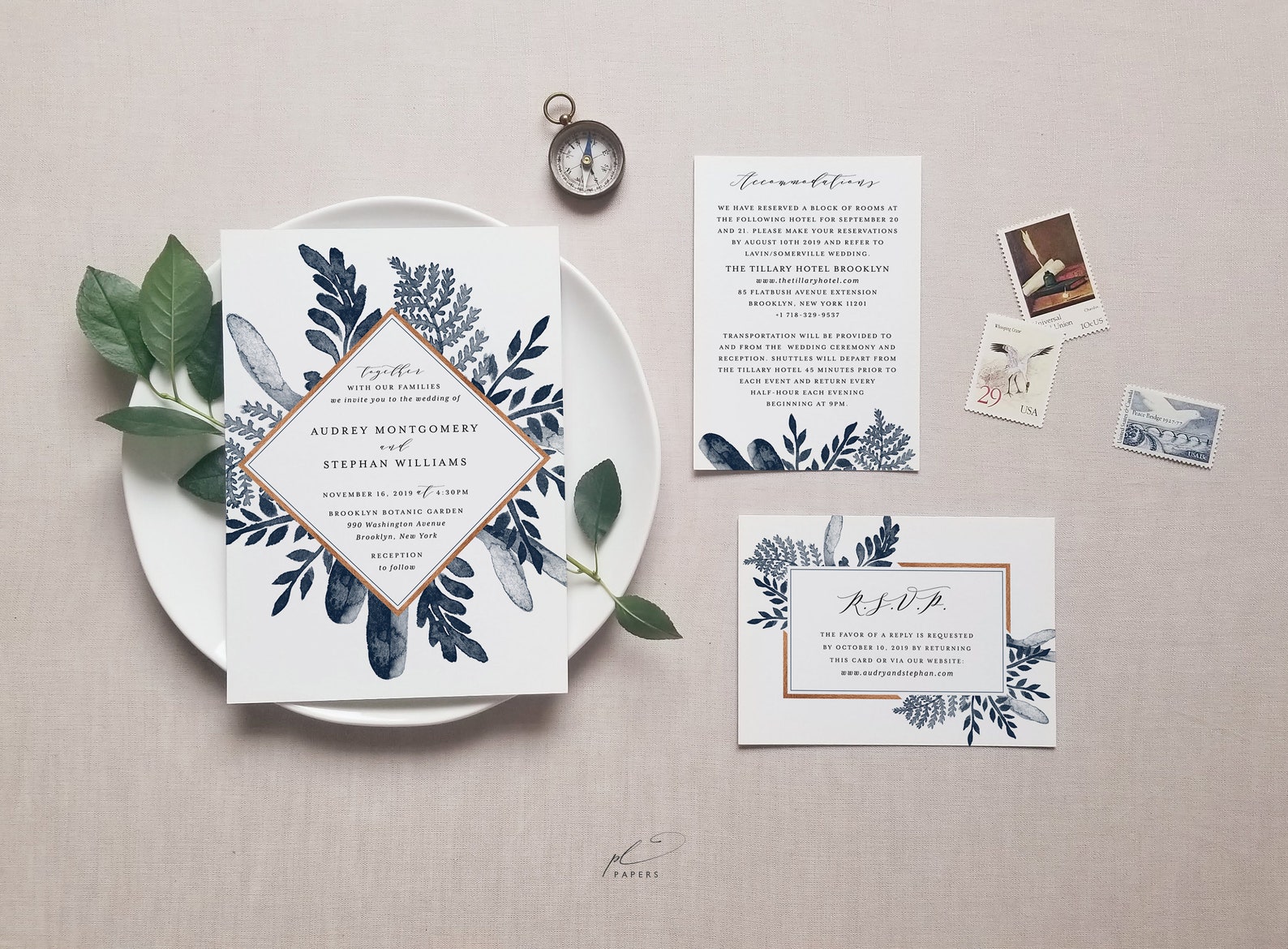 Printable Leaf Wedding Invitation Template Set Editable - Etsy