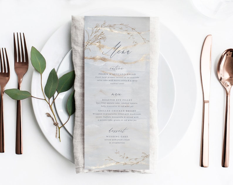 Printable Marble Calligraphy Menu Template Gold Faux Wedding | Etsy