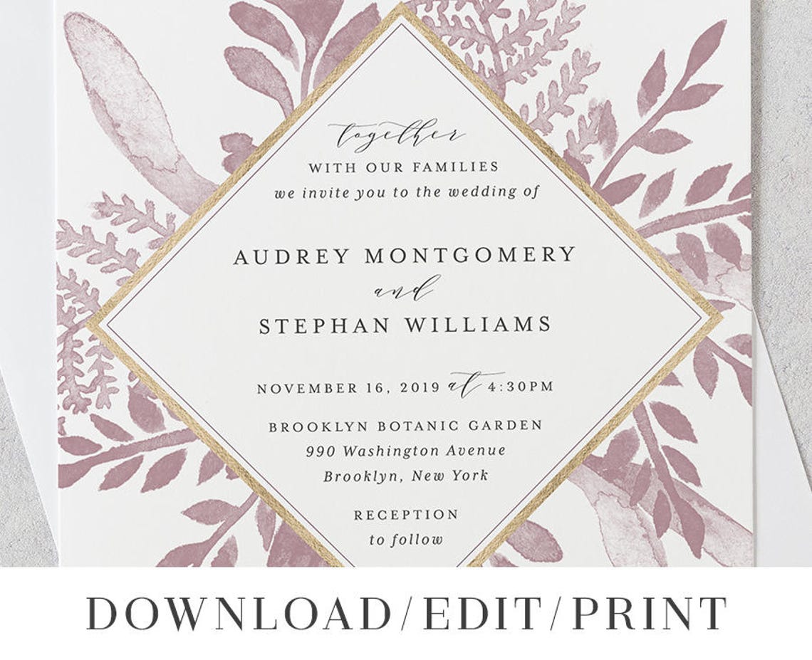 Printable Leaf Wedding Invitation Template Set Editable - Etsy