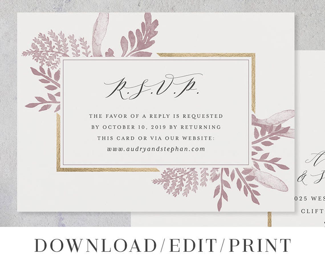 Printable Leaf Wedding Invitation Template Set Editable - Etsy