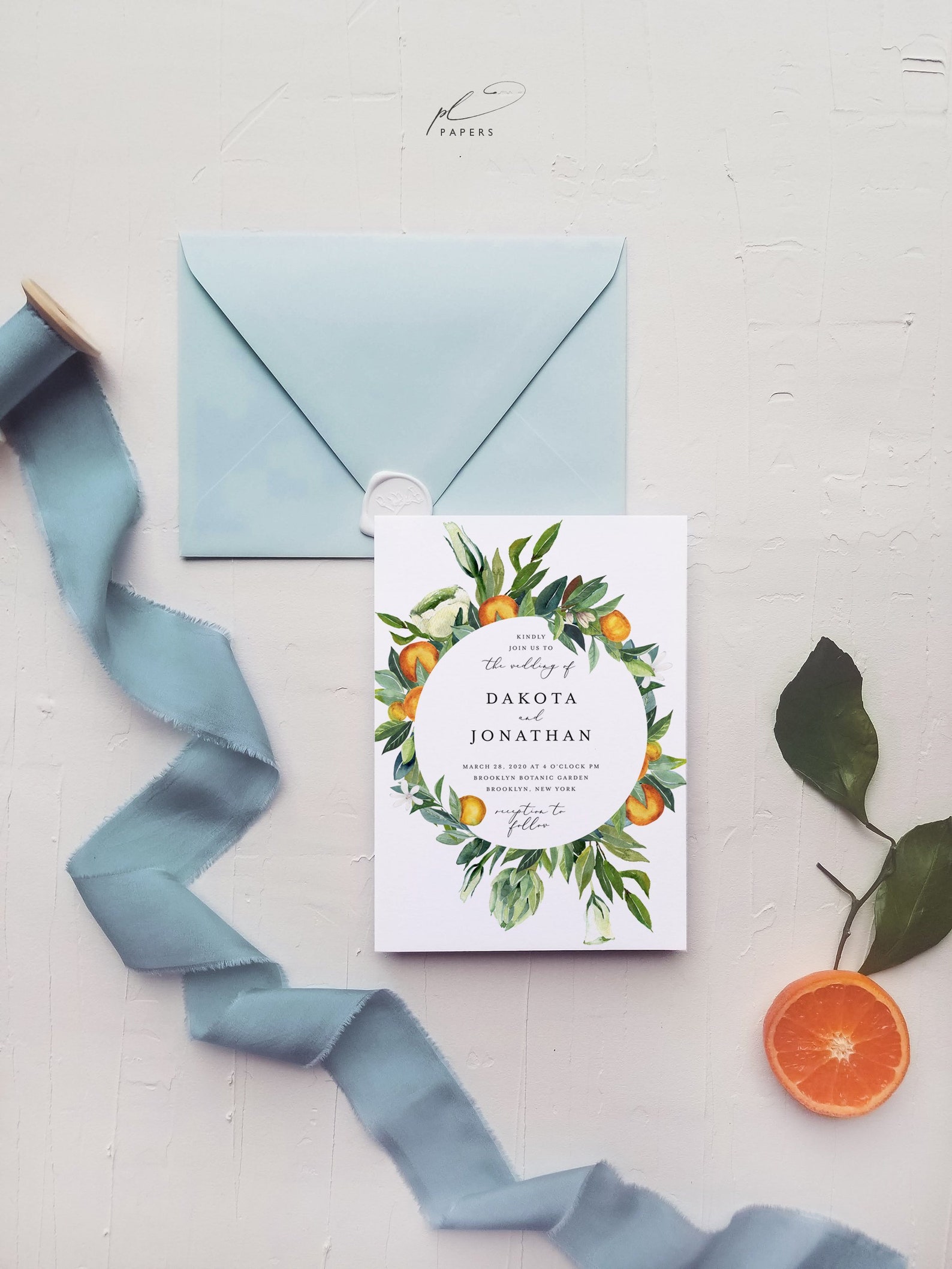 Printable Citrus Wedding Invitation Template Botanical - Etsy