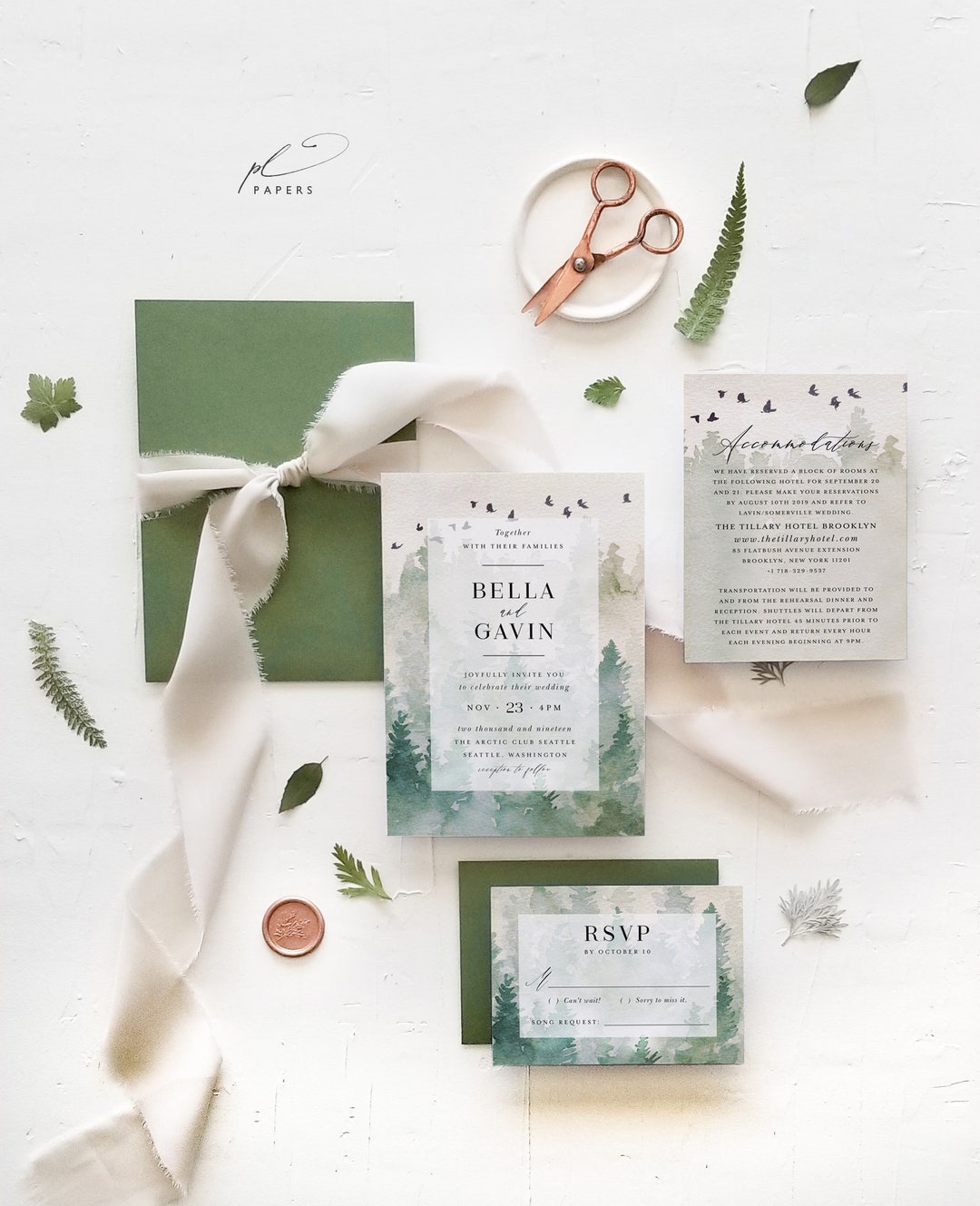 Forest Wedding Invitation Template Set Printable Outdoor Woodland ...