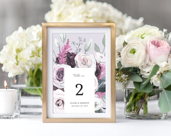 Floral Table Numbers Template Printable Wedding Table Cards | Etsy