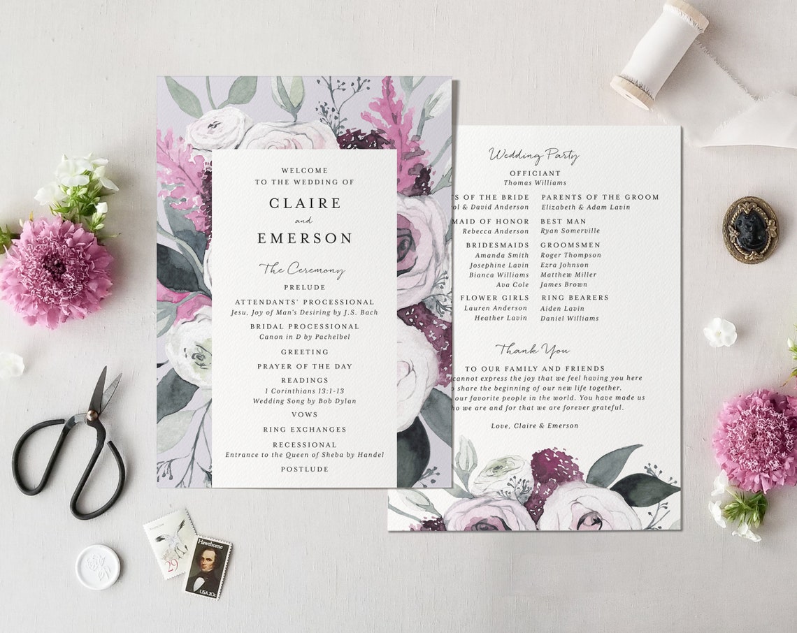Printable Floral Wedding Program Template Instant Download - Etsy