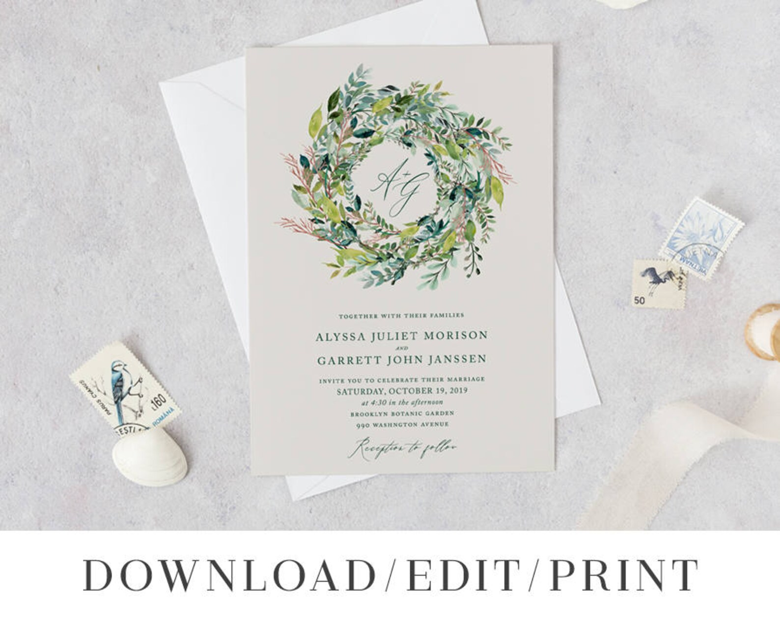 Wedding Invitation Template Printable Wedding Invite Instant | Etsy