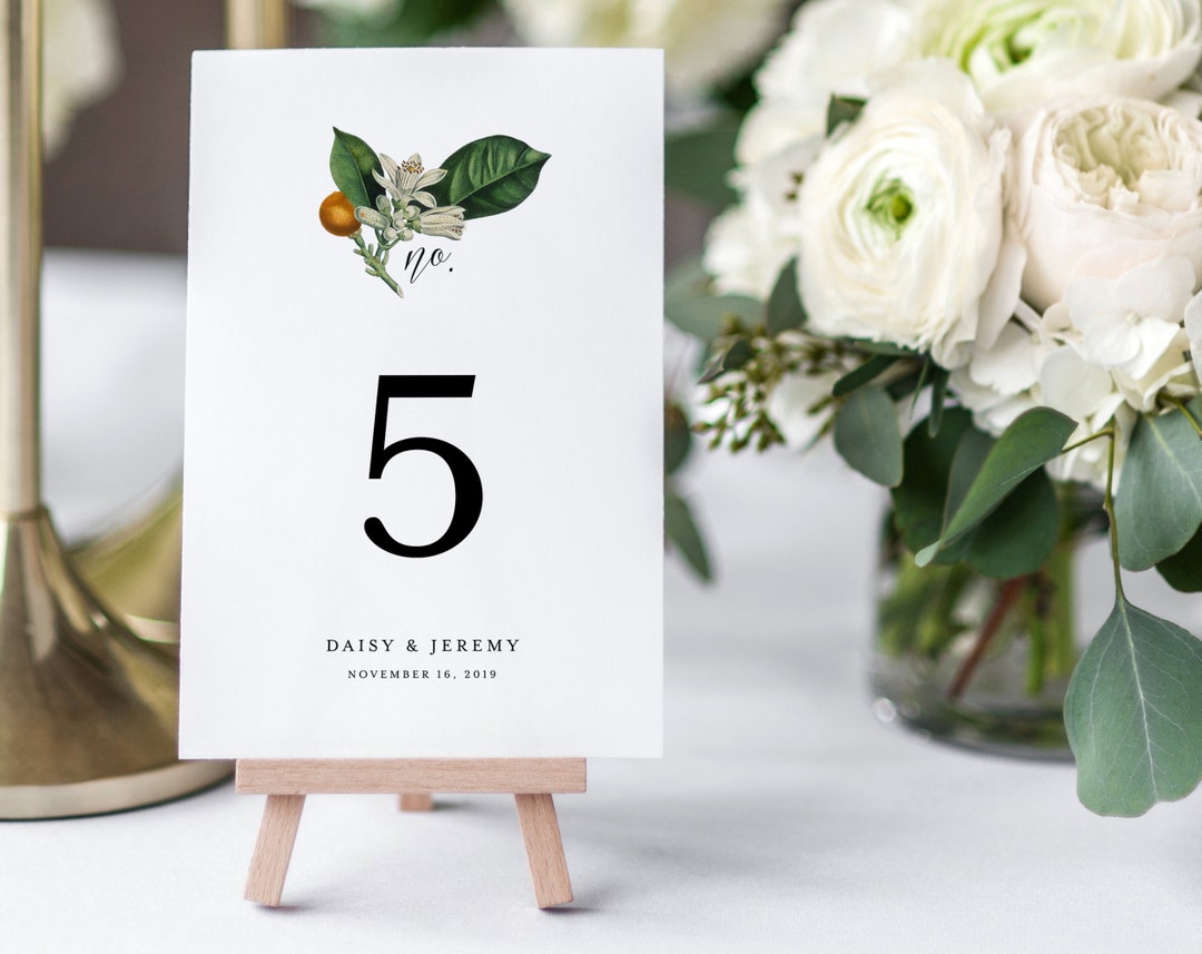 Botanical Table Number Template Printable Citrus Wedding Instant ...