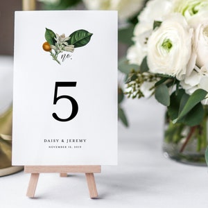 Botanical Table Number Template Printable Citrus Wedding Instant ...