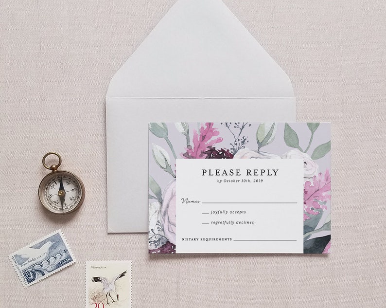 Wedding Invitation RSVP Template Printable Response Card DIY - Etsy