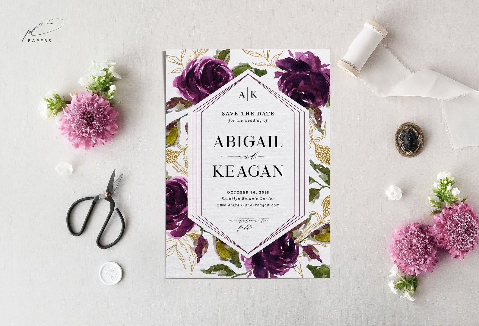 Purple Wedding Save the Date Template Printable Save the - Etsy