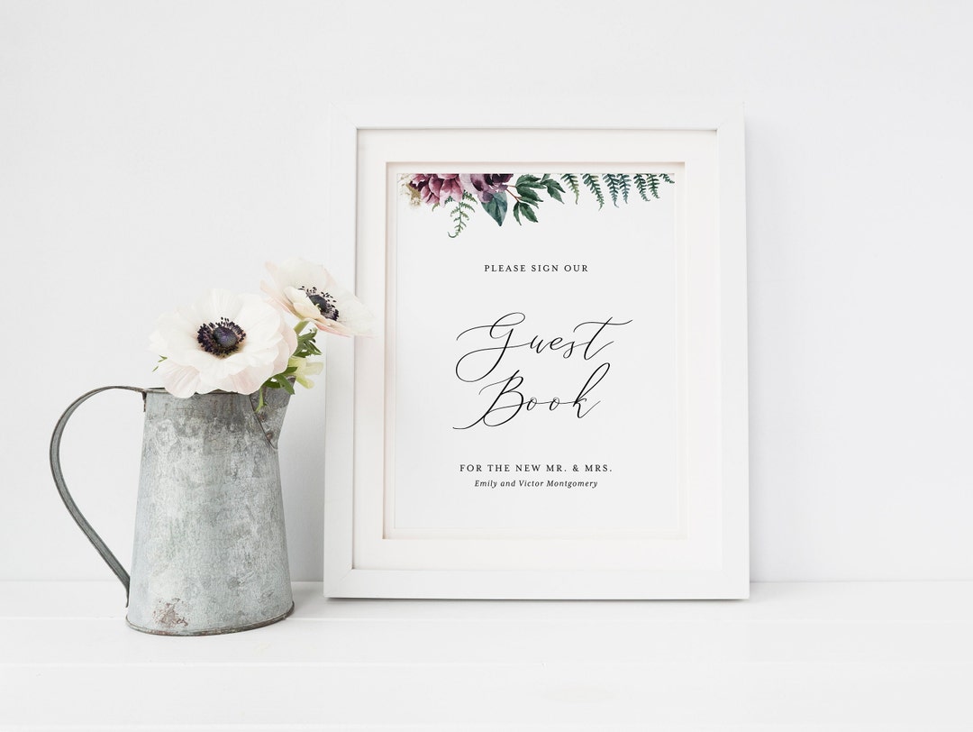 Printable Wedding Guest Book Sign Template Woodland Rustic Signage ...