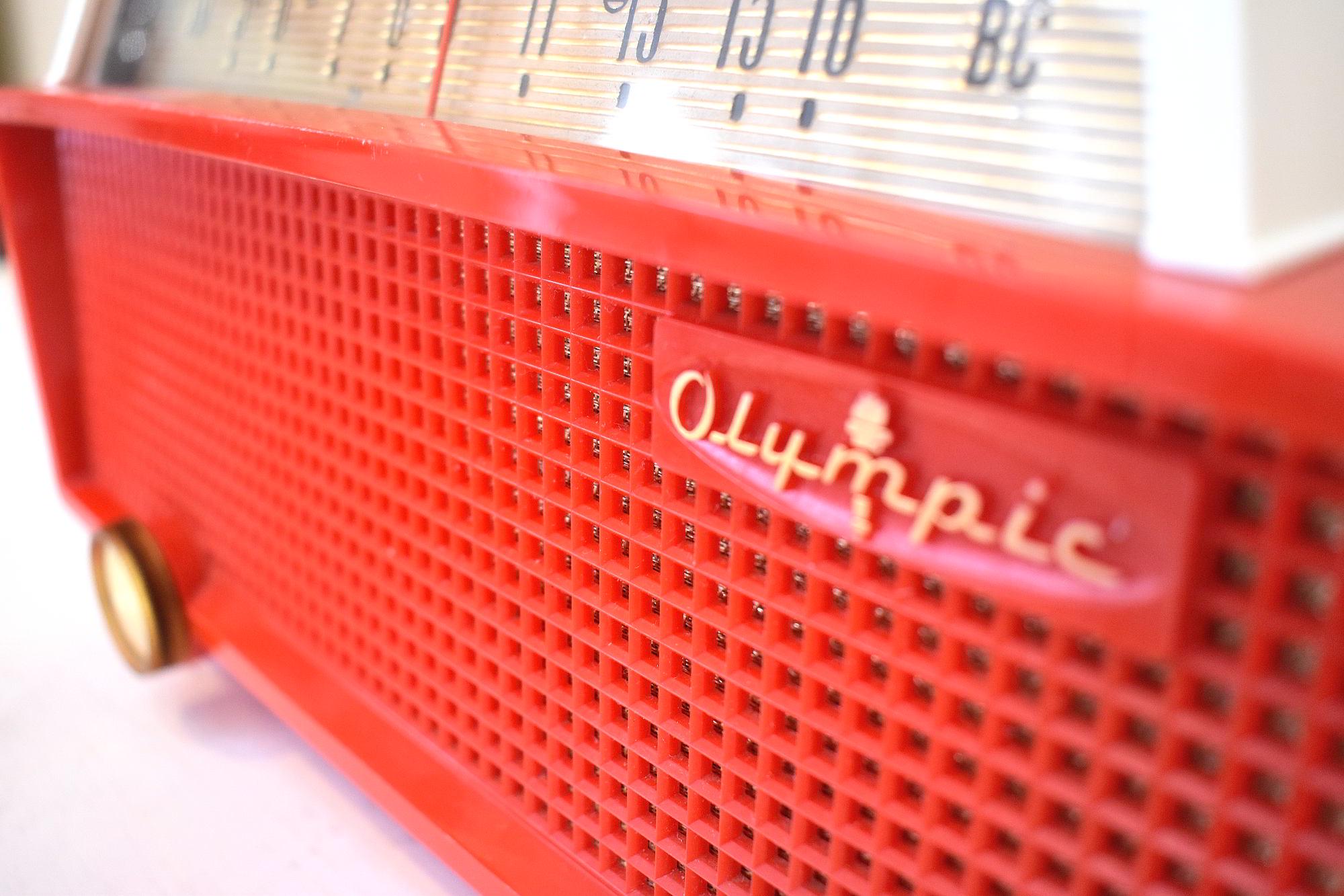 Fiesta Red White 1956 Olympic Model 552 AM Vacuum Tube Radio Sounds ...