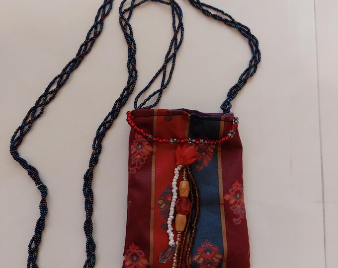 Unique Fabric Beaded Amulet / Medicine Bag Necklace - Red & Blue Indian ...