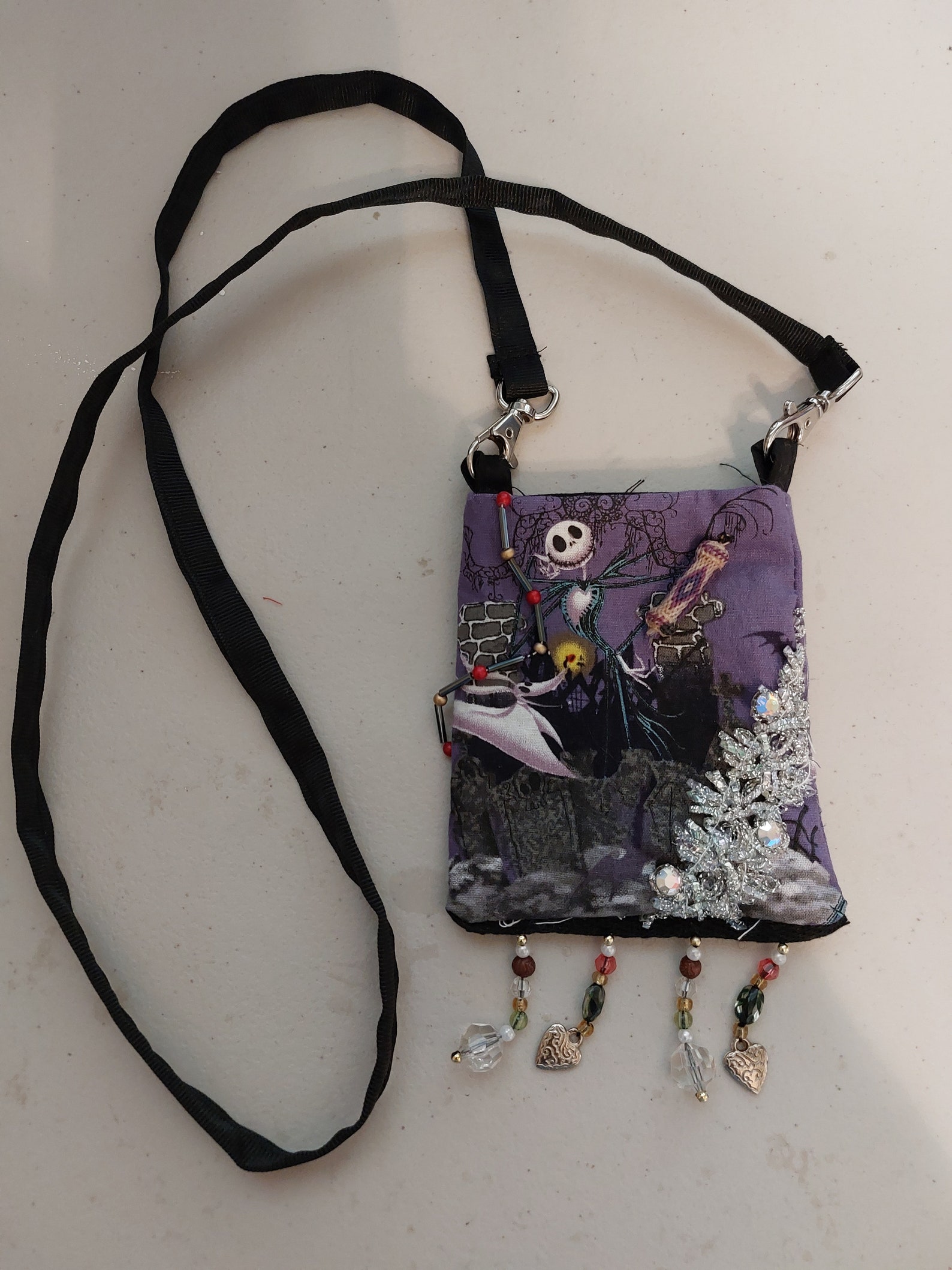Beautiful Fabric Beaded Amulet / Medicine Bag Necklace - Purple Skelly ...