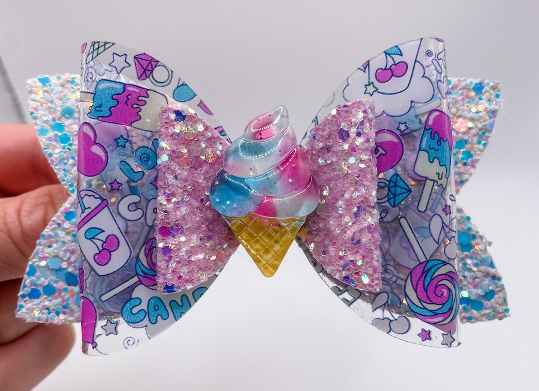 Ice Cream Bow, Glittery Ice Cream Hairbow for Girls, Pastel Ice Cream ...
