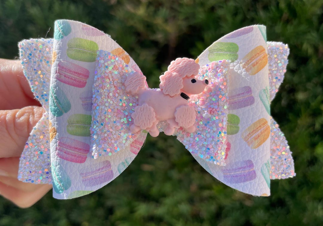 Pink Poodle Hair Bow: Vegan Leather Macarons, Alligator Clip - Etsy