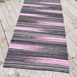 Lovely Swedish Handwoven Black/pink Rag Rug / Carpet / Teppich in Mint ...