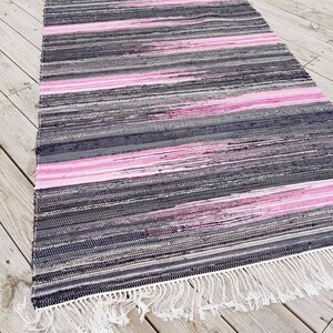 Lovely Swedish Handwoven Black/pink Rag Rug / Carpet / Teppich in Mint ...