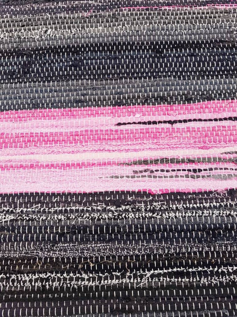 Lovely Swedish Handwoven Black/pink Rag Rug / Carpet / Teppich - Etsy