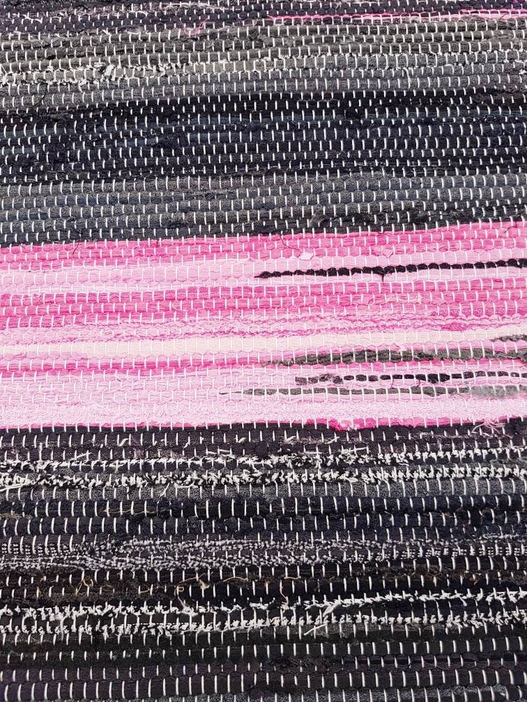 Lovely Swedish Handwoven Black/pink Rag Rug / Carpet / Teppich | Etsy