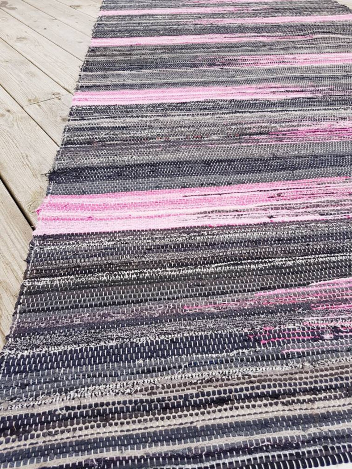 Lovely Swedish Handwoven Black/pink Rag Rug / Carpet / Teppich - Etsy