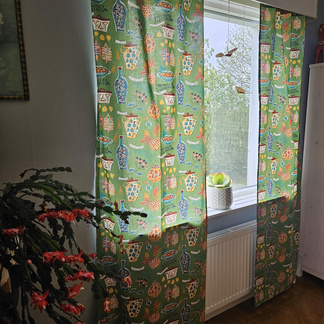 Vintage Swedish Cotton Curtains: Fall Fruit Print, Signed Westergaard ...