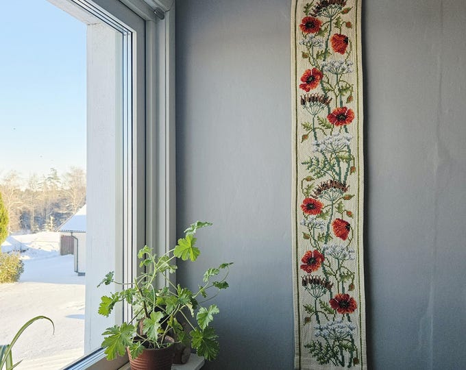 Embroidered Wall Hangingcross Stitch Poppy Floral Swedish Wall Decor - Etsy