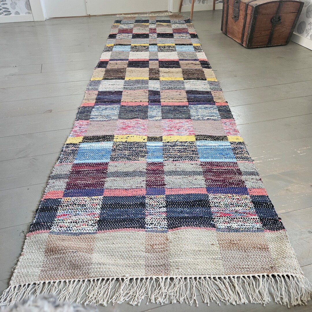 Lovely Checked Pastel Color Swedish Handwoven Rag Rug / Carpet ...
