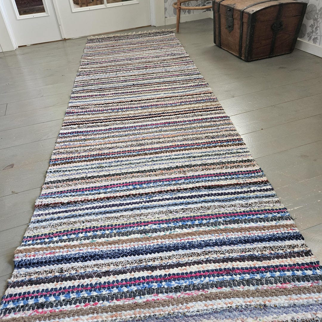 Lovely Swedish Long Striped Multicolor Woven Rag Rug / Carpet / Teppich ...