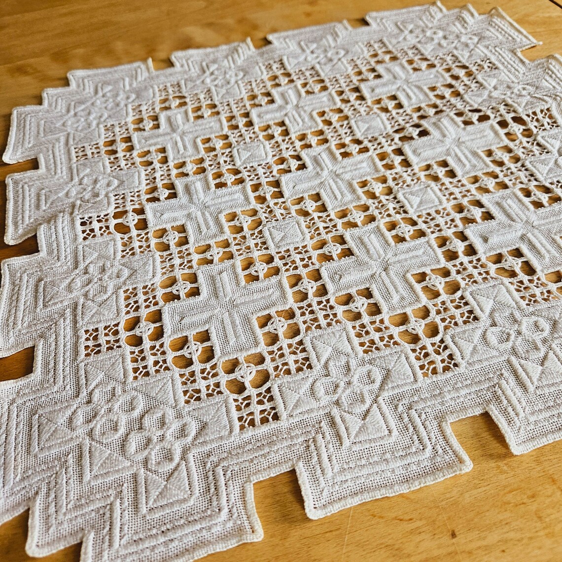 Vintage Hardanger Embroidered Linen Tablecloth - Swedish Openlace - Etsy