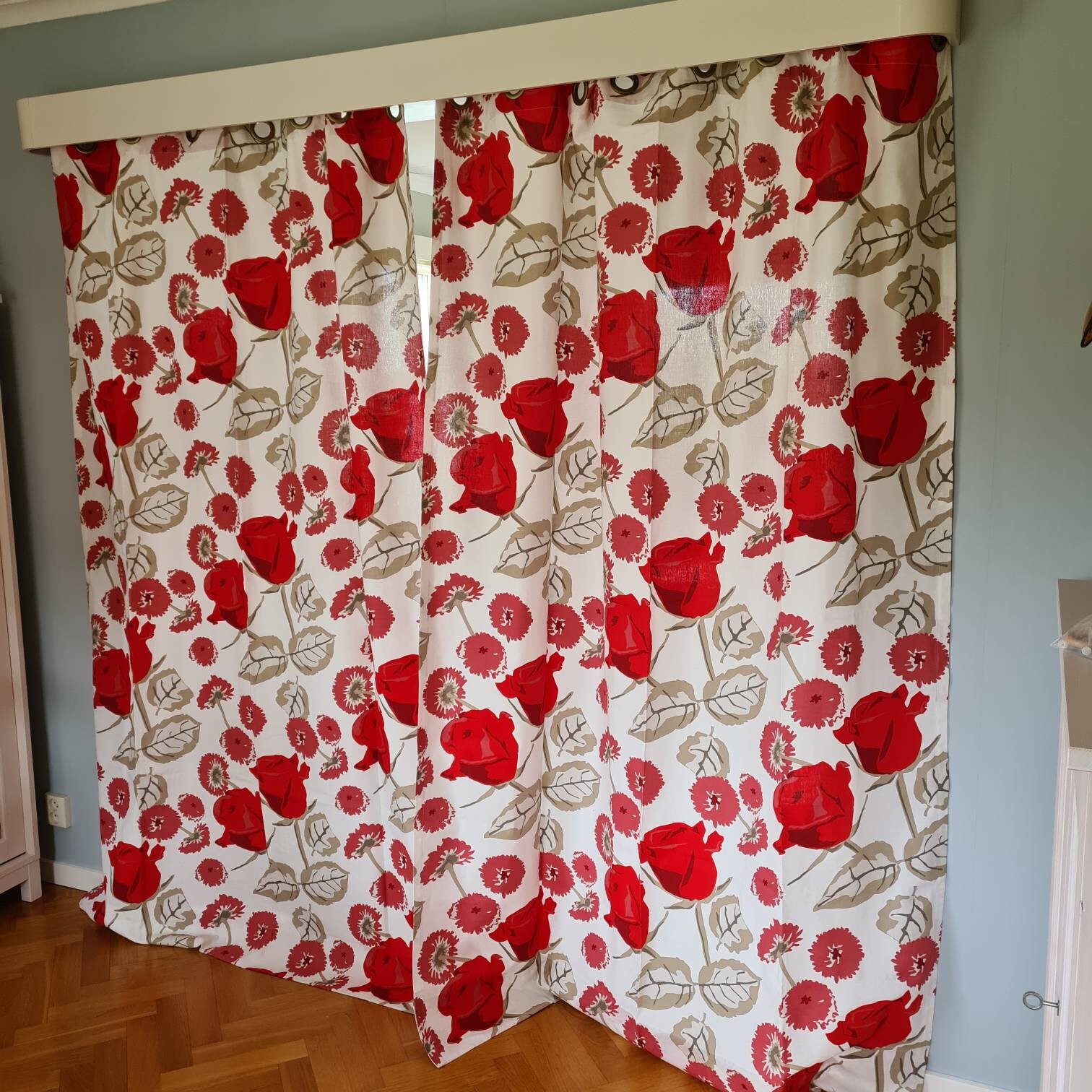 Red Floral Print Curtains - Etsy