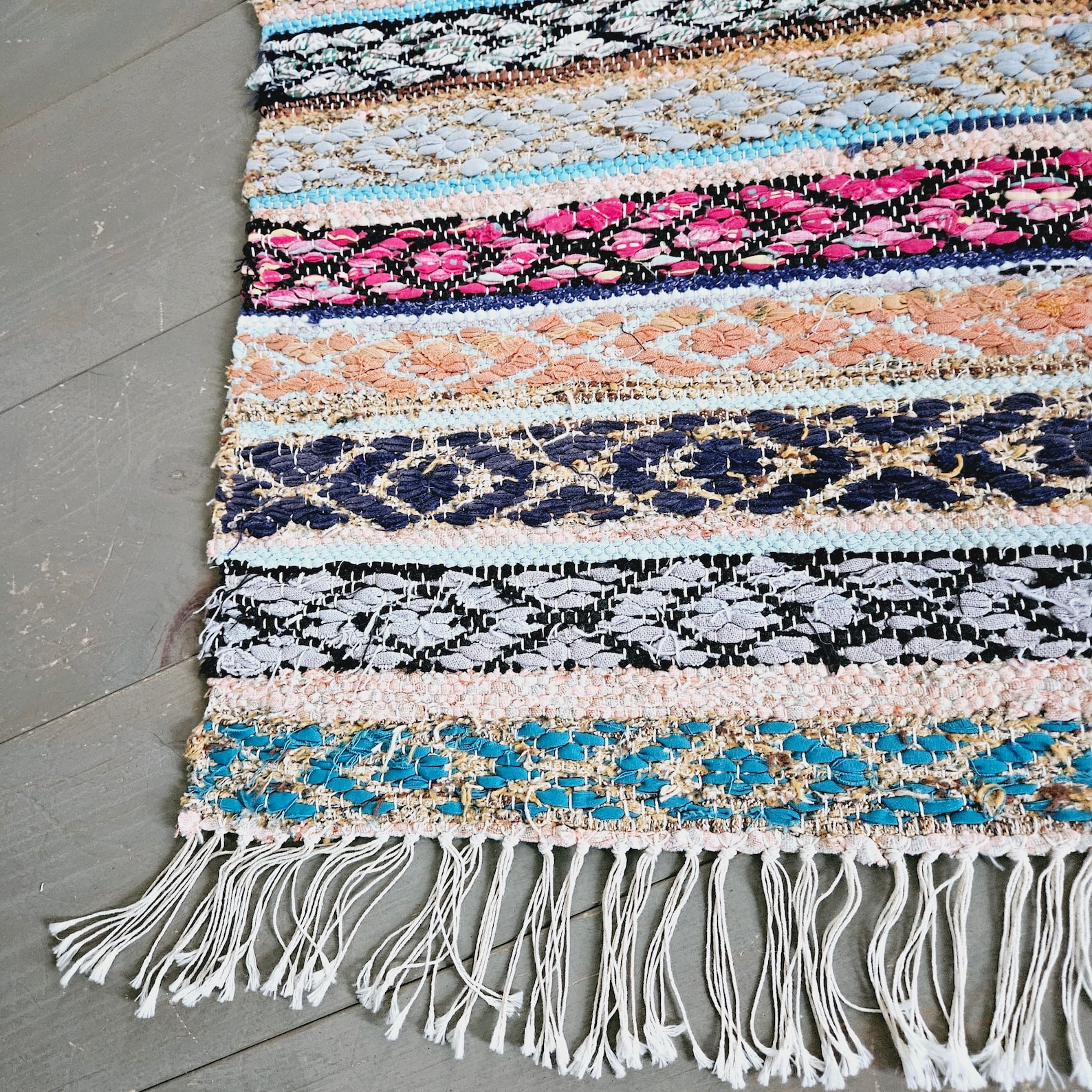 Vintage Swedish Woven Rag Rug: Colorful Rural Carpet (74.5x29.5 Inch ...