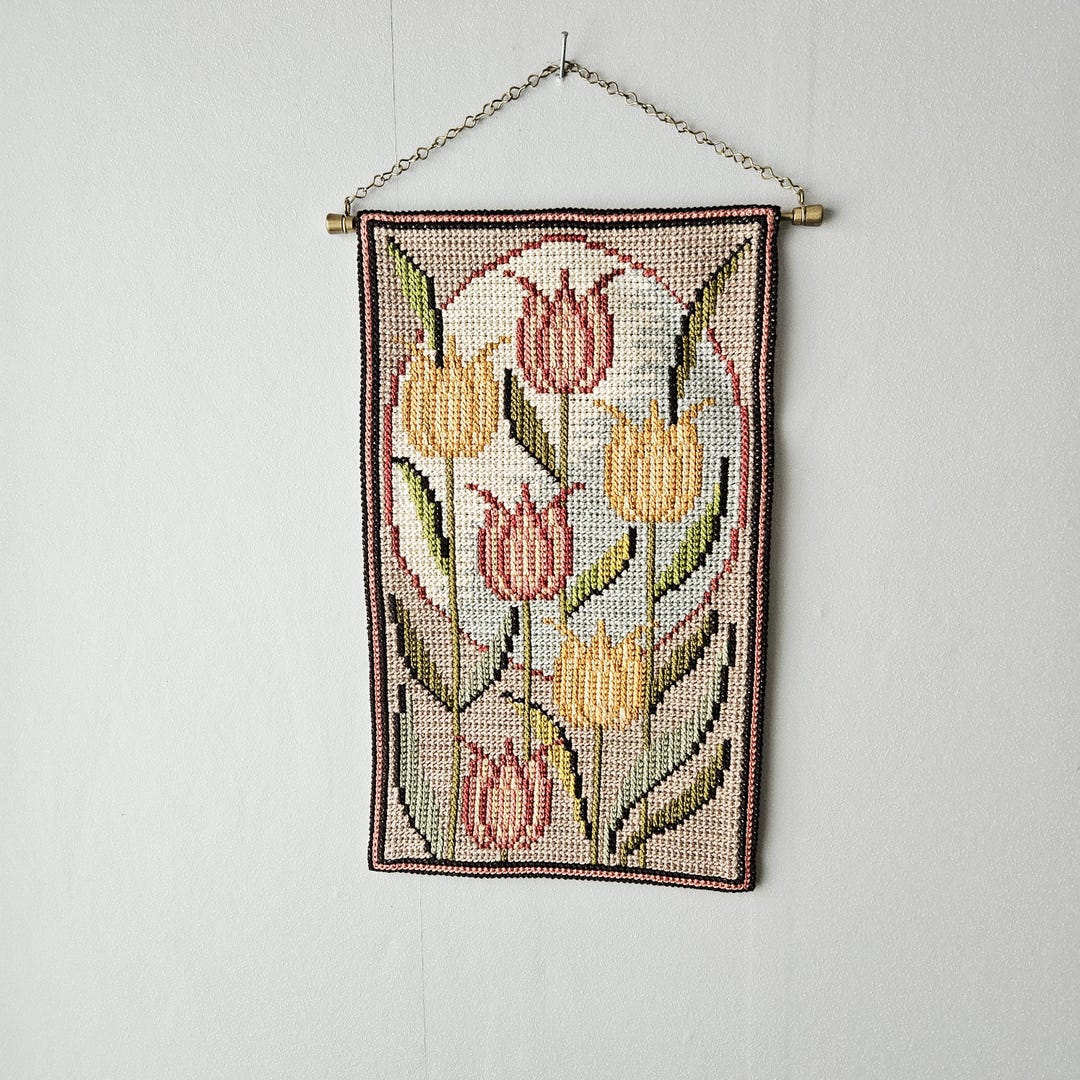 Tulip Floral Twist Stitch/needle Point Wool All Over Embroidered Wall ...