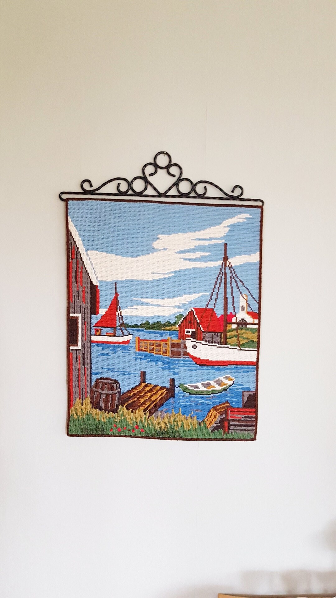 Swedish Wool Tapestry: Embroidered Boat Scene Wall Hanging - Etsy