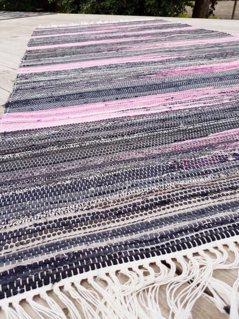 Lovely Swedish Handwoven Black/pink Rag Rug / Carpet / Teppich - Etsy