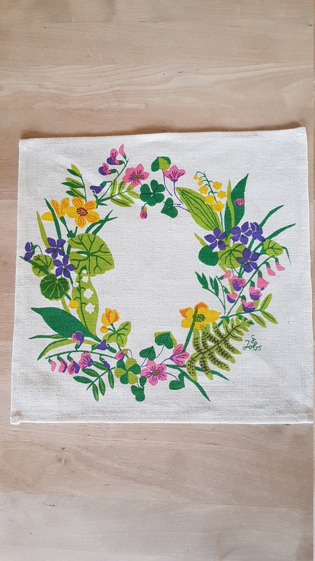 Printed Signed Tablecloth With Flowers in Linen From Sweden - Etsy