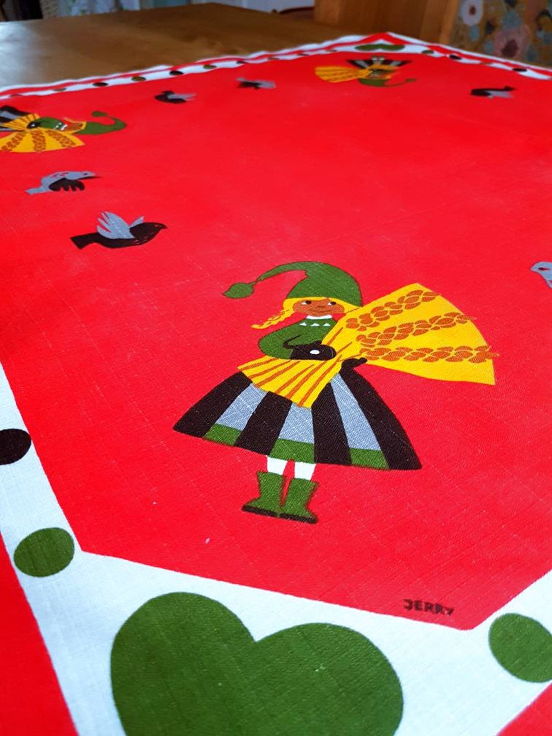 Christmas Signed Jerry Roupe Tablecloth in Cotton From Sweden - Etsy Israel