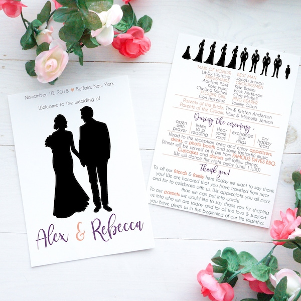 Silhouette Wedding Program Template - Etsy