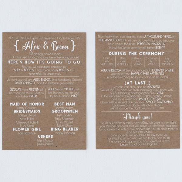 Rustic Wedding Program - Etsy