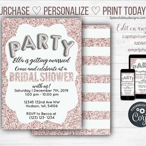 Rose Gold Bridal Shower Invitation Bridal Shower Template - Etsy