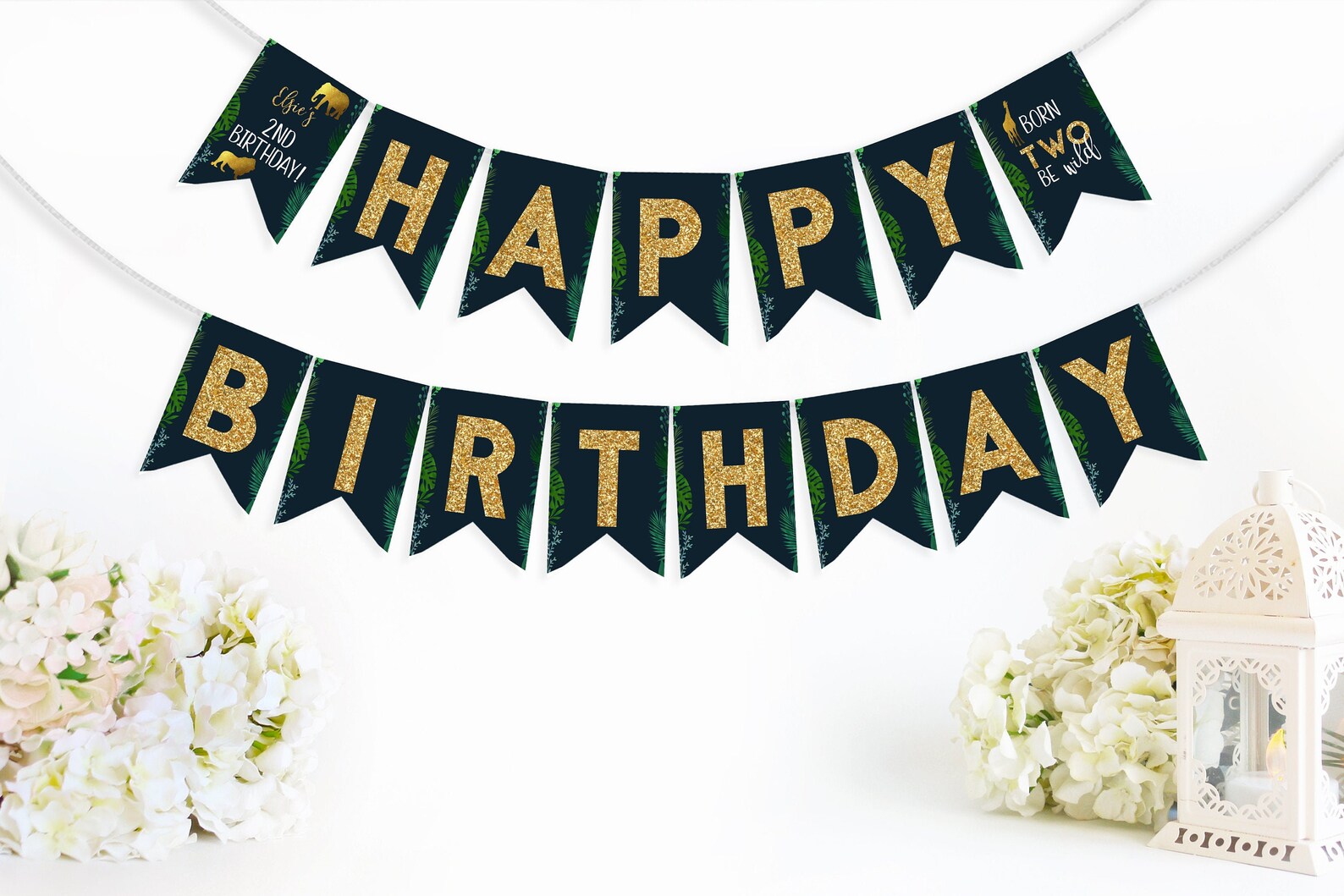 2nd Birthday Banner Born Two Be Wild in Two the Wild Happy | Etsy