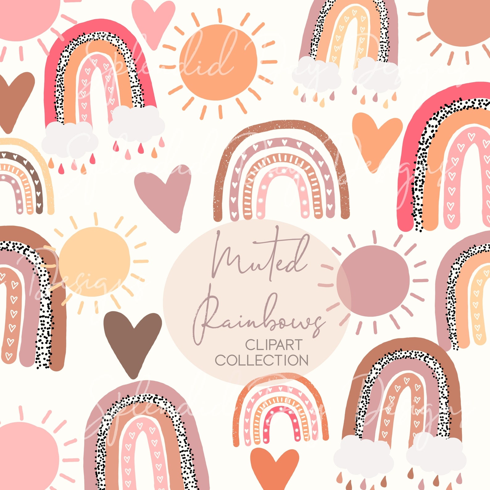 Muted rainbow clip art fall clip art autumn rainbow heart | Etsy