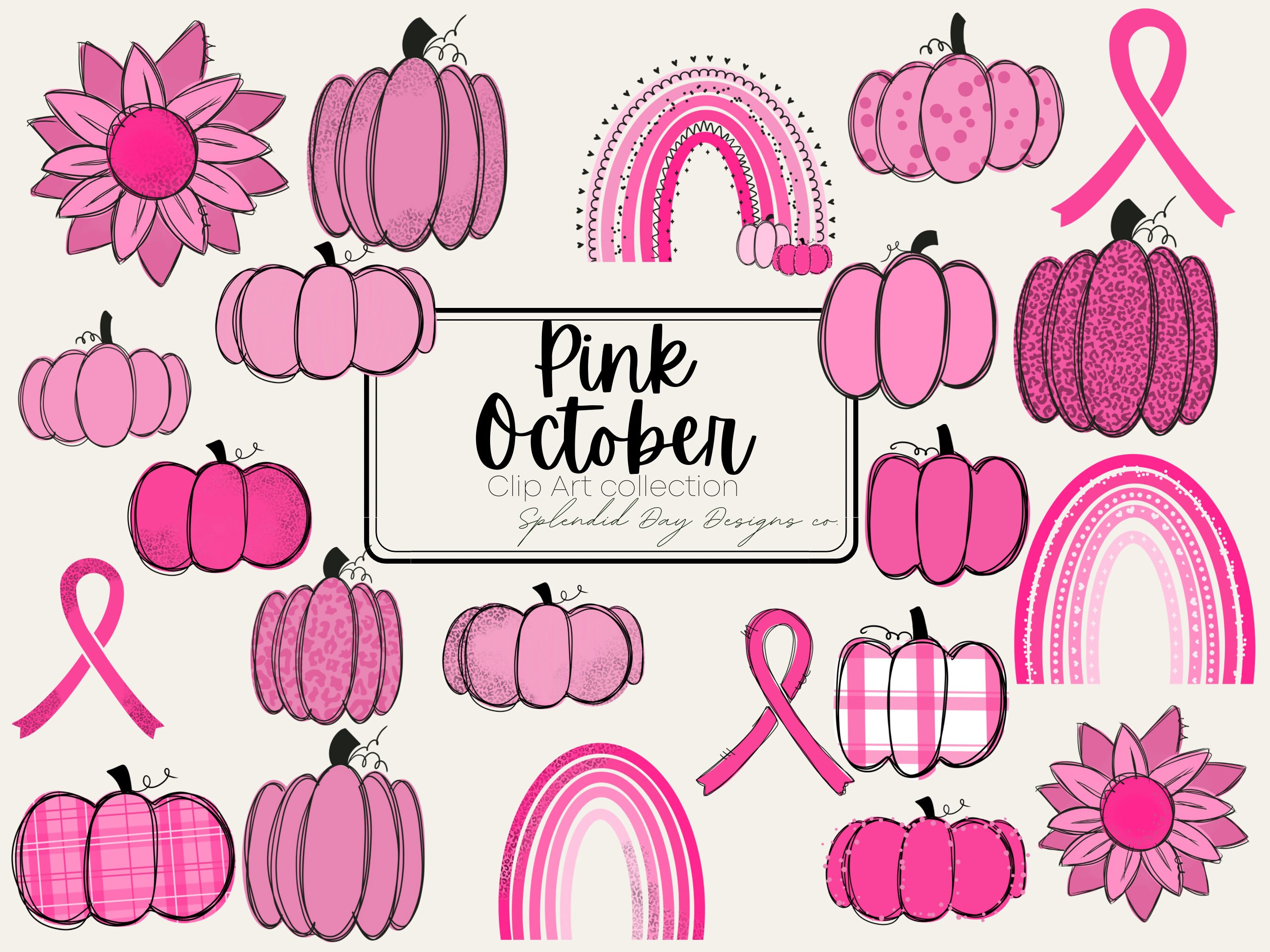 Fall Clip Art Pink October Breast Cancer Clip Art Pumpkin - Etsy