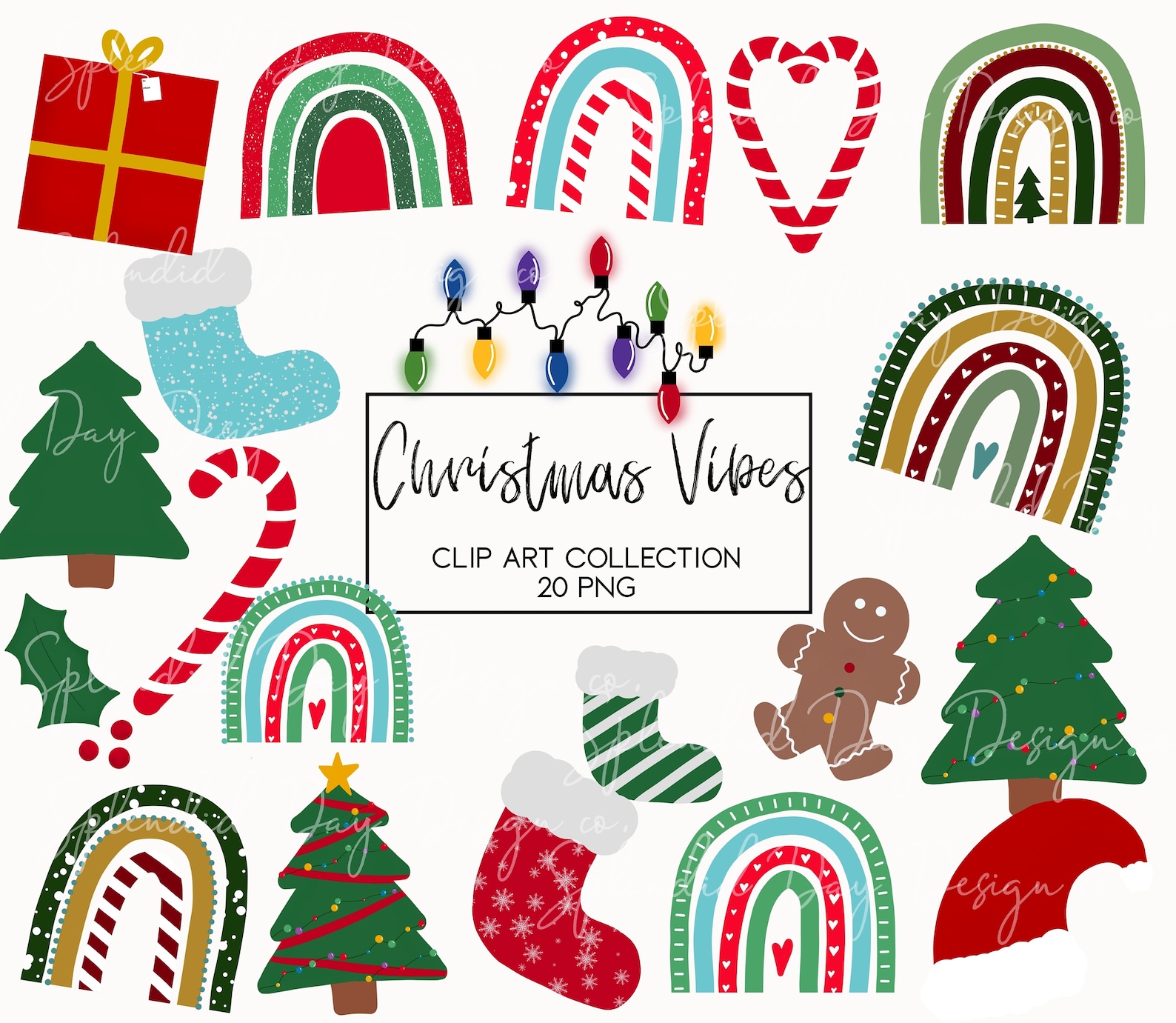 Christmas Clipart Christmas Rainbow Winter Clipart Clipart - Etsy