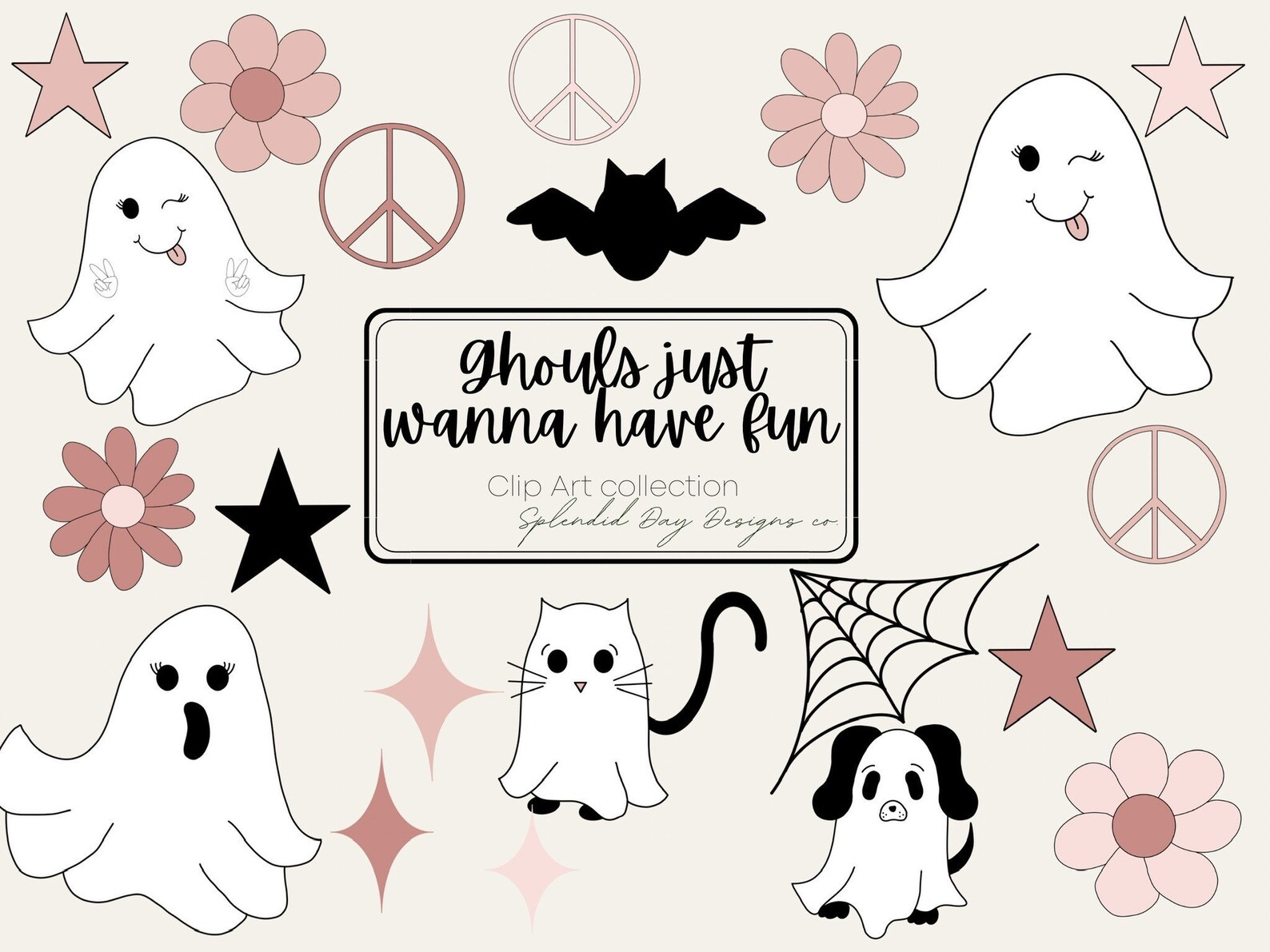 Retro Halloween Clip Art Ghost Clip Art Lets Go Ghouls - Etsy